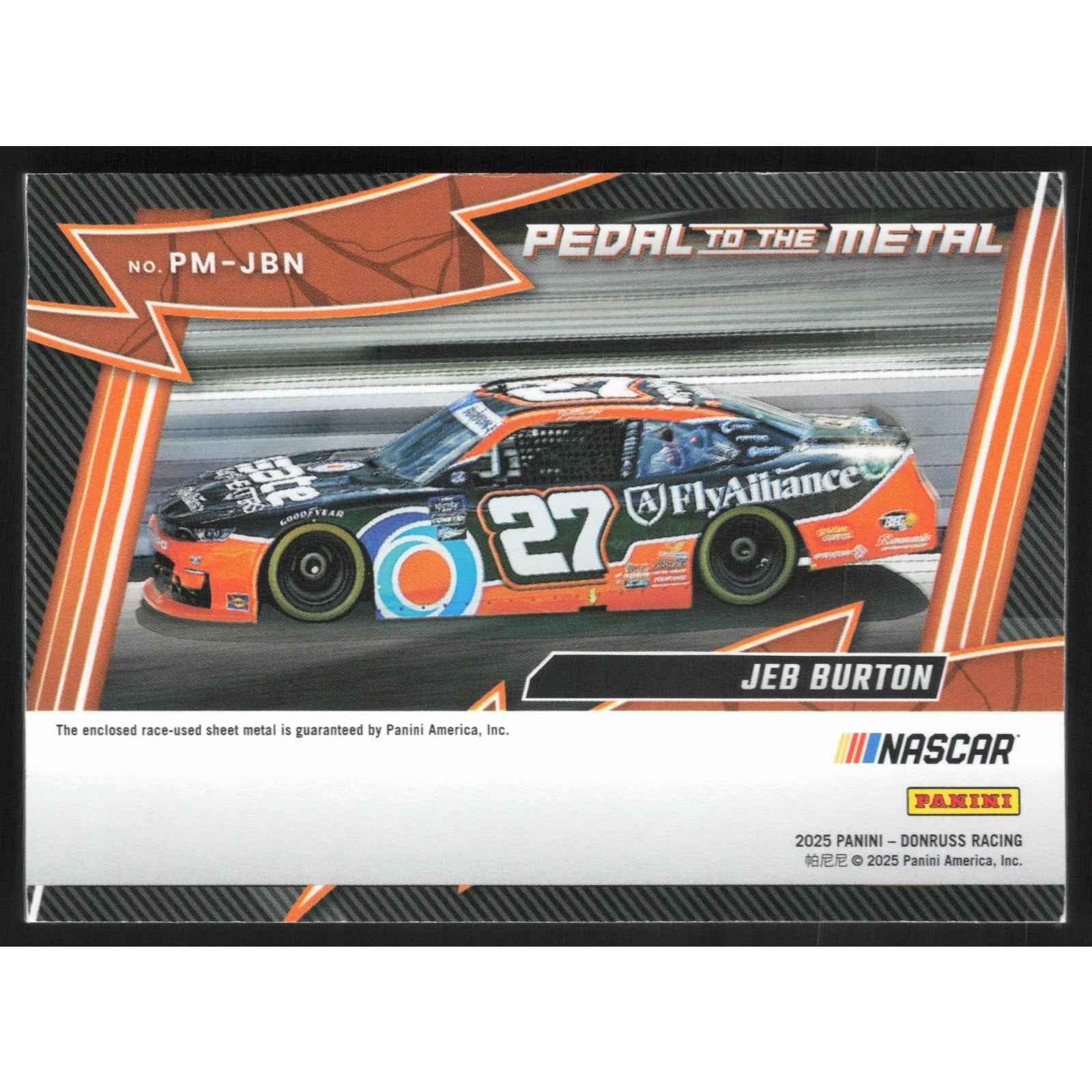 2025 Donruss #PM-JBN Jeb Burton Pedal to the Metal Materials - NASCARD.shop