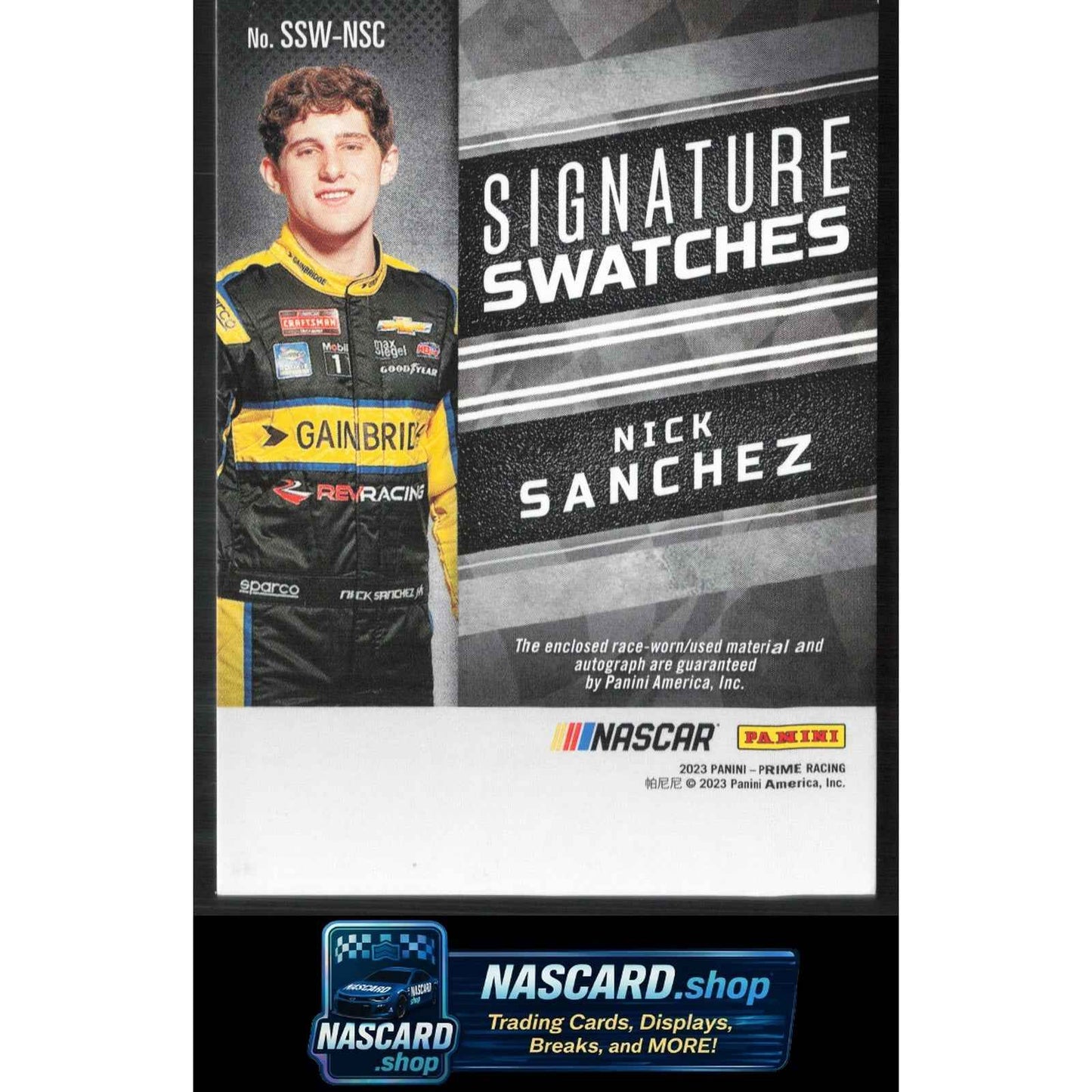 2023 Panini Prime #SSW-NSC Nick Sanchez Signature Swatches #/49 ...